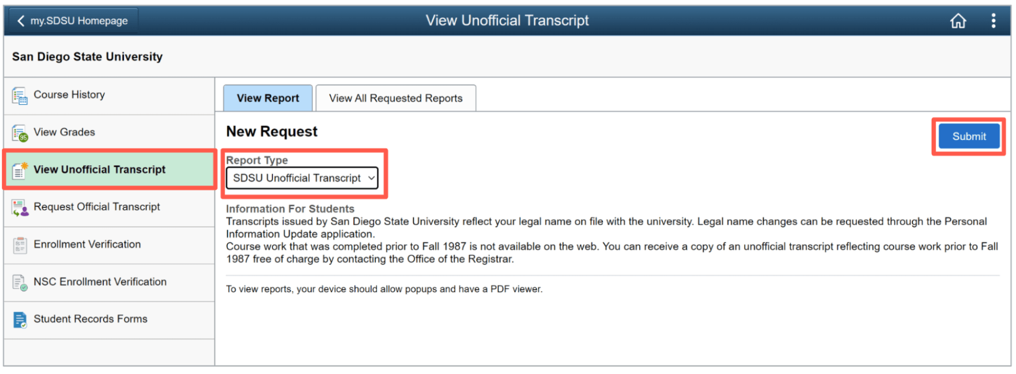 How Do I View My Unofficial Transcript My SDSU